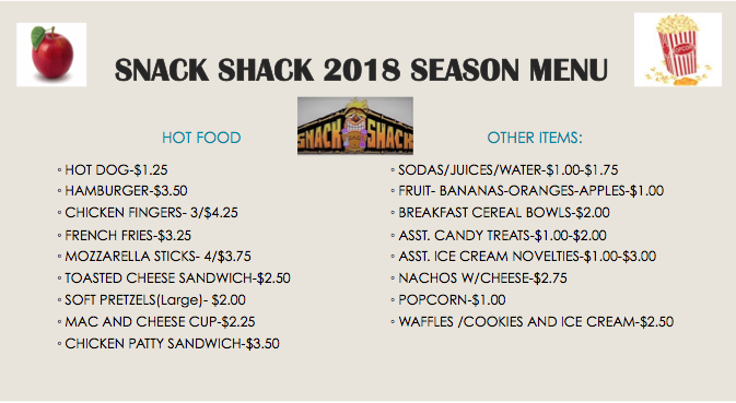 Snack Shack Menu | Birdsboro Community Memorial Center